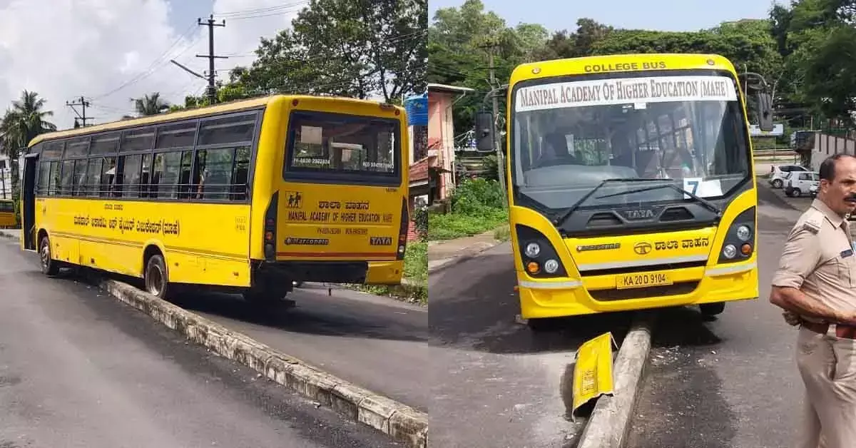 School bus hits divider after driver suffers heart attack in Manipal ...